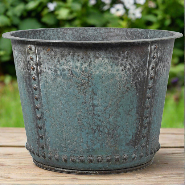 Rustic Verdigris Studded Iron Planter - Large