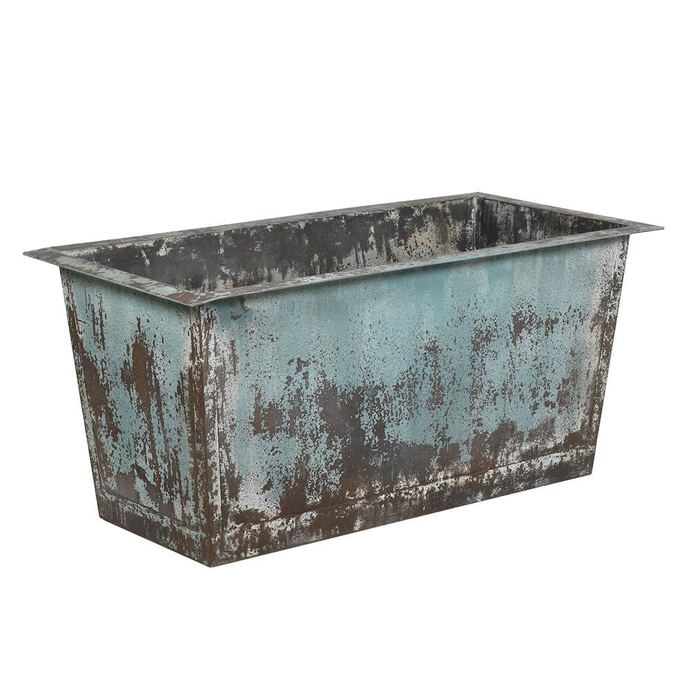 Rustic Verdigris Studded Iron Trough Planter