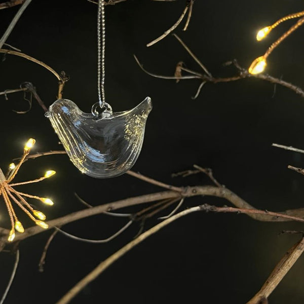 Handmade Glass Bauble - Small Clear Ribbed Robin – Greige Lifestyle