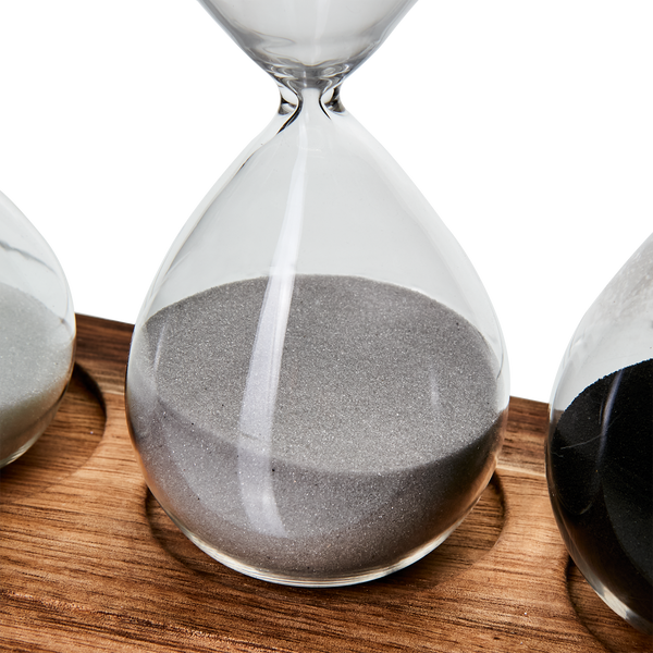 Set of Three Hourglasses on Wooden Stand – Greige Lifestyle