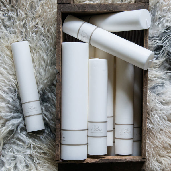Pure Stearin Pillar Candles - White - 80mm Diameter – Greige Lifestyle